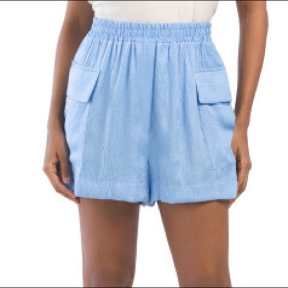Zara | Shorts | Zara Satin Effect Cargo Shorts Light Blue Xs | Poshmark